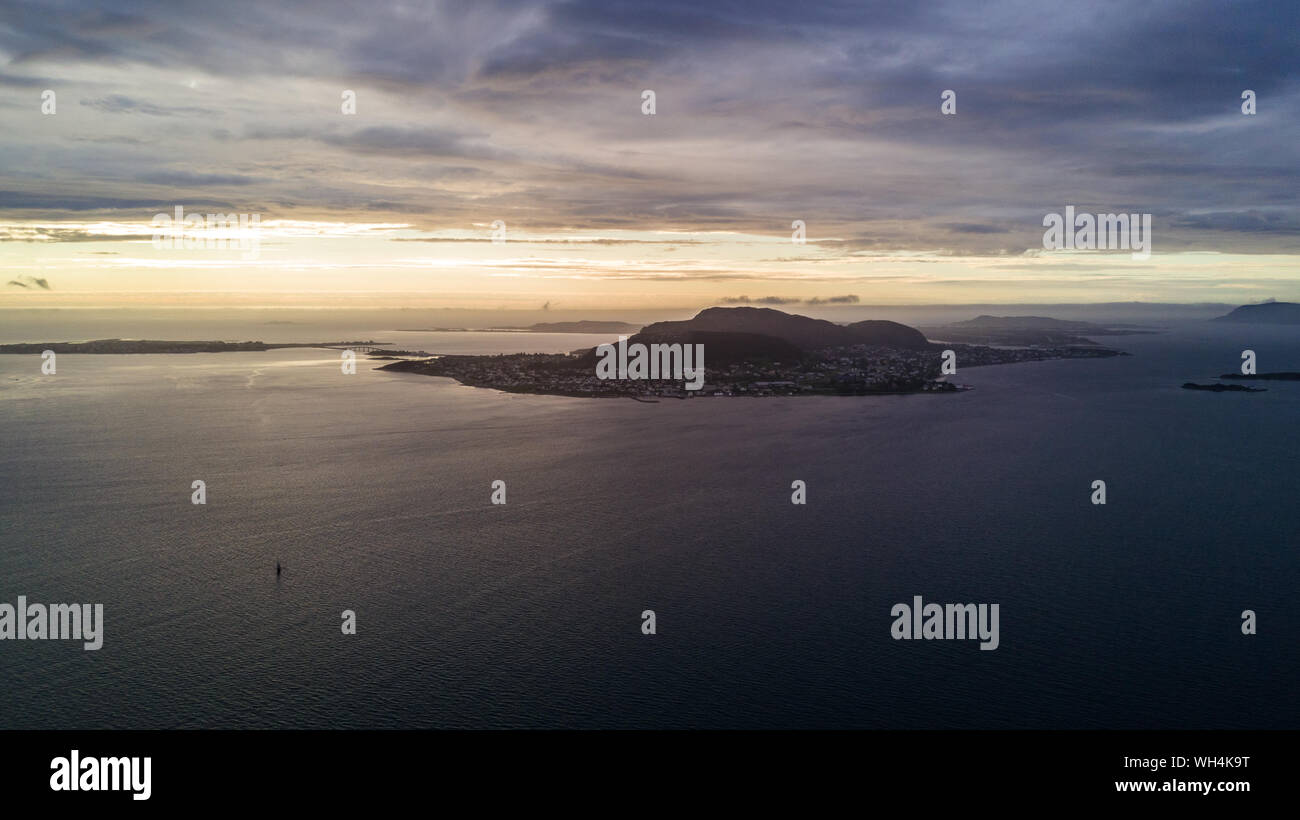 Alesund, Norway. Aerial view of Alesund, Colorful sky over famous ...