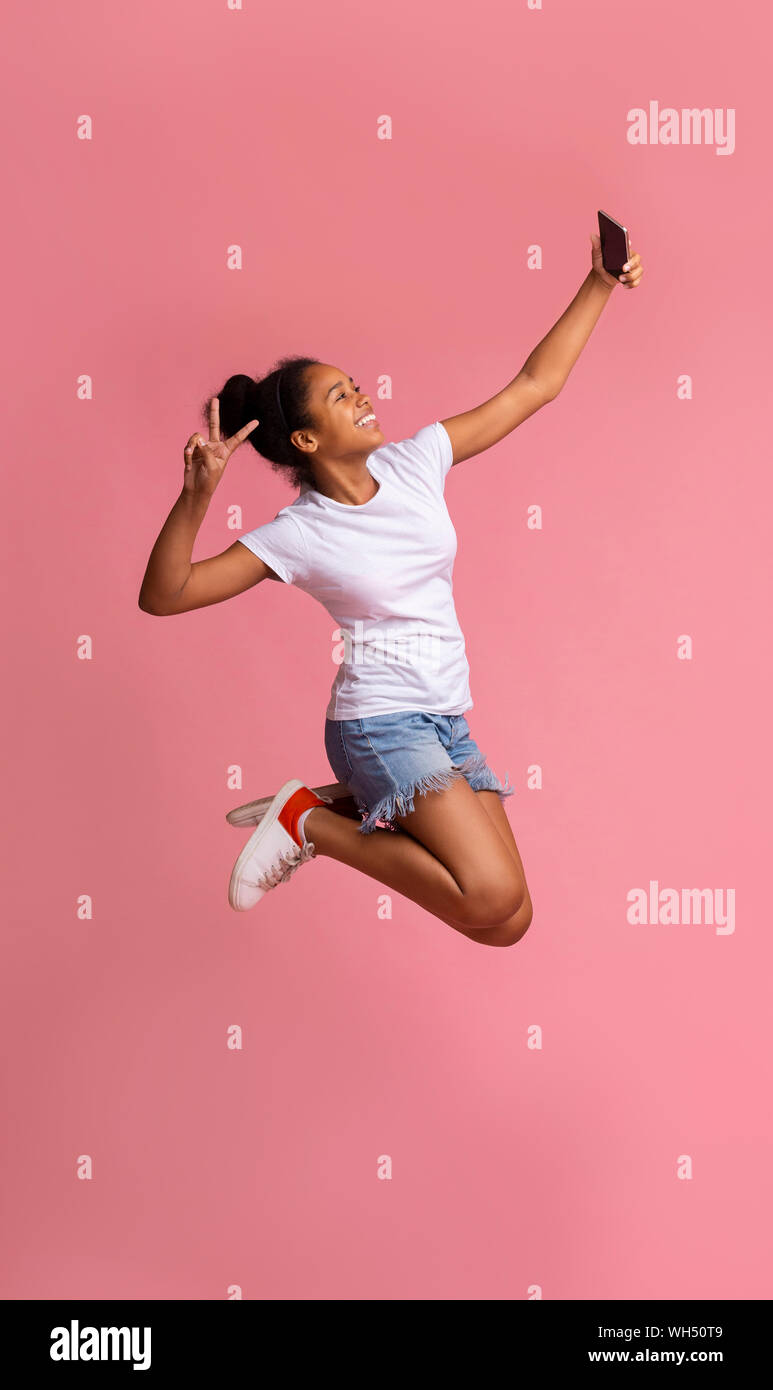 Happy Black Woman Jumping