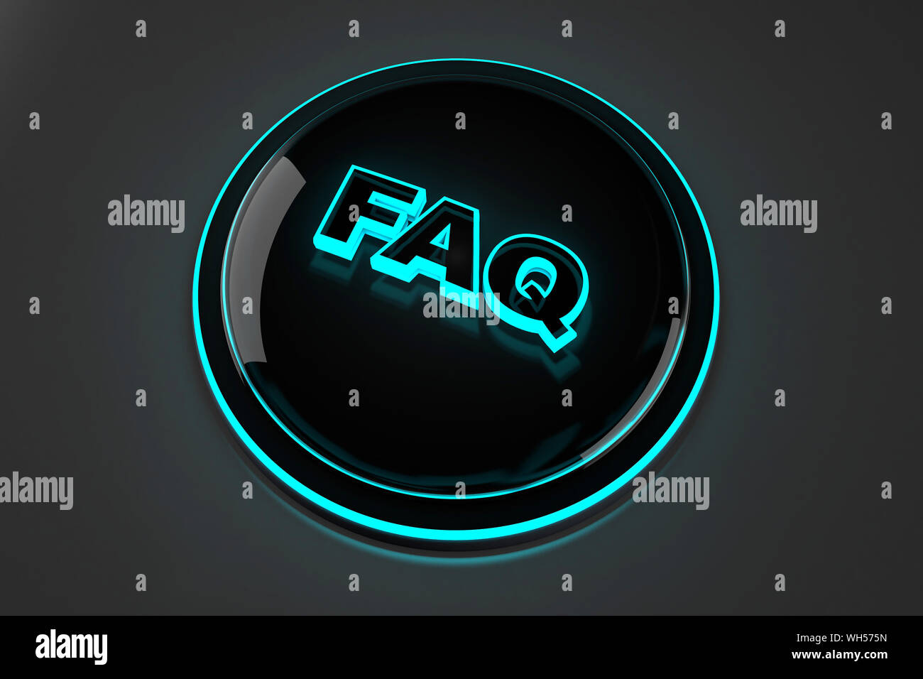 3D rendered illustration of a glowing FAQ button for Frequently asked ...