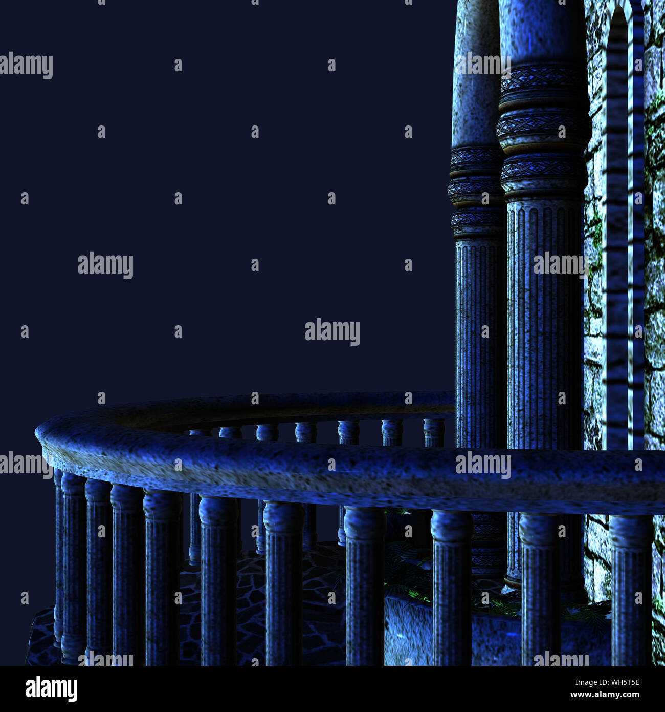 Digital render of a dark gothic balcony at night time Stock Photo - Alamy