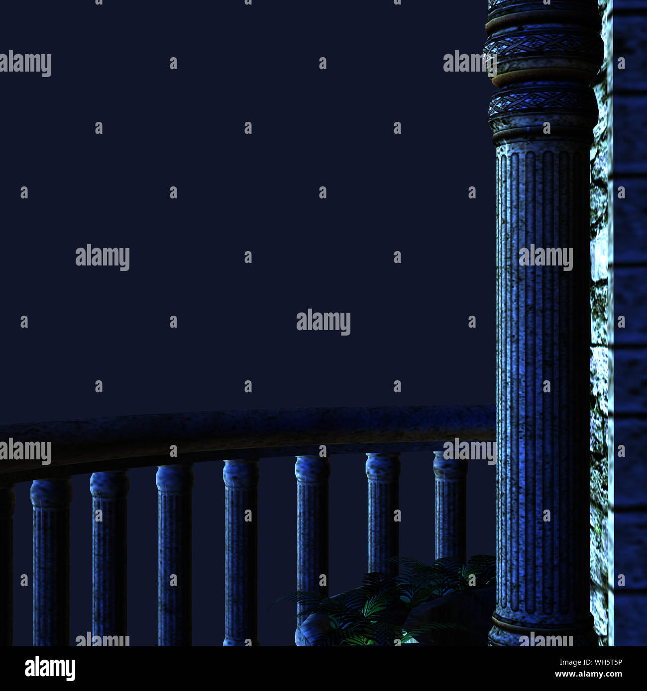 Digital render of a dark gothic balcony at night time Stock Photo - Alamy