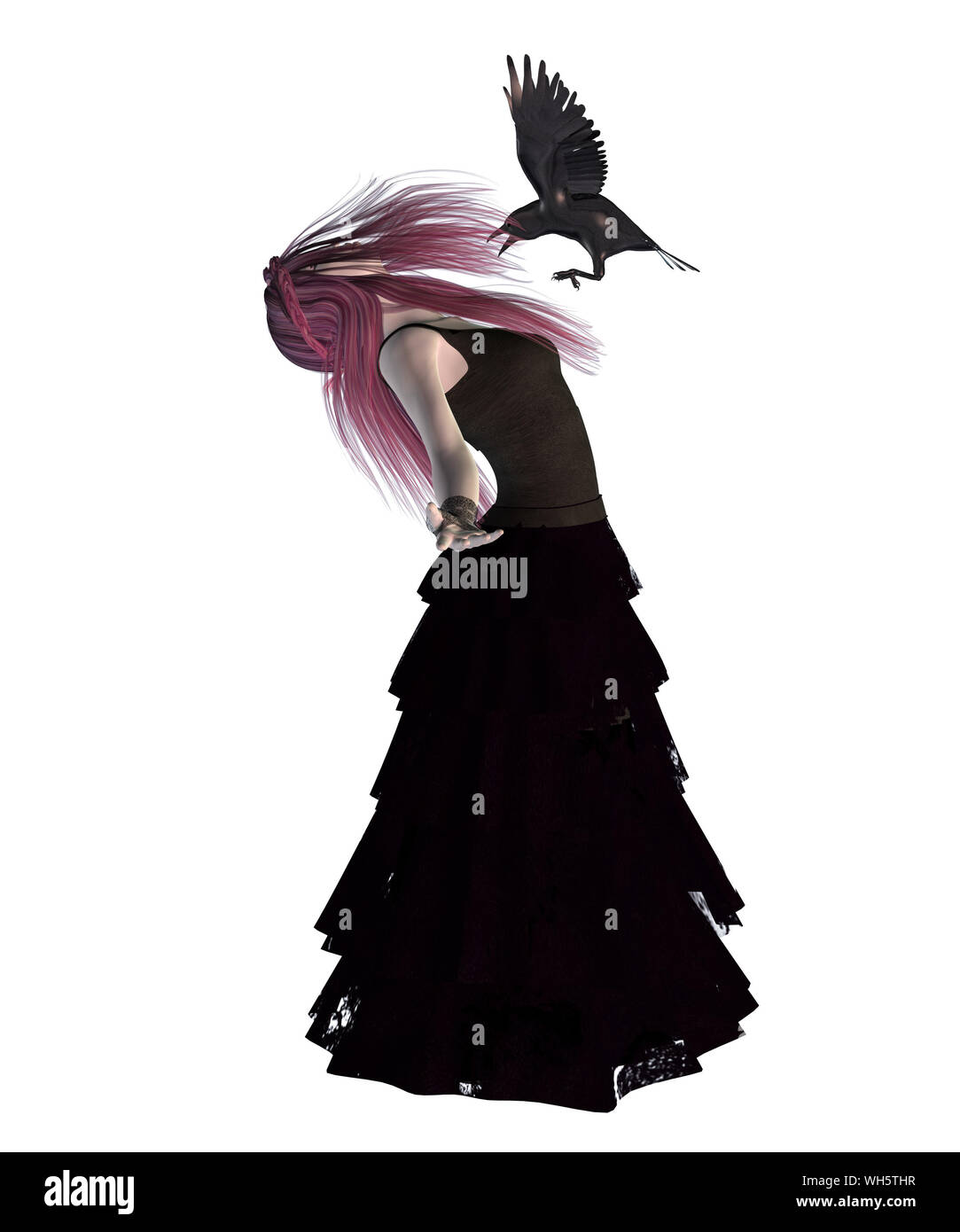 Digitally rendered illustration of a gothic girl with black raven Stock ...