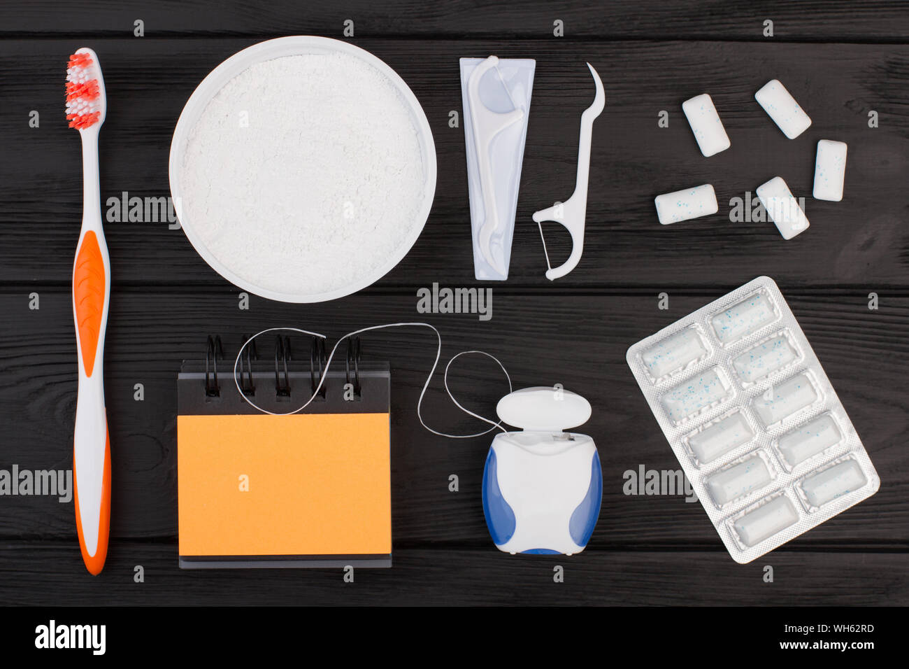 Set of dental hygiene tools on black background Stock Photo - Alamy