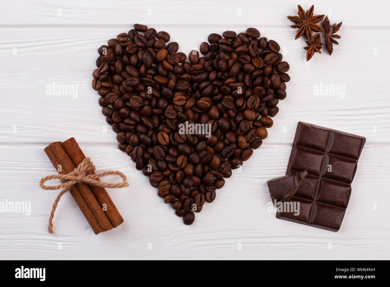 Heart made from coffee beans, chocolate and spices Stock Photo - Alamy
