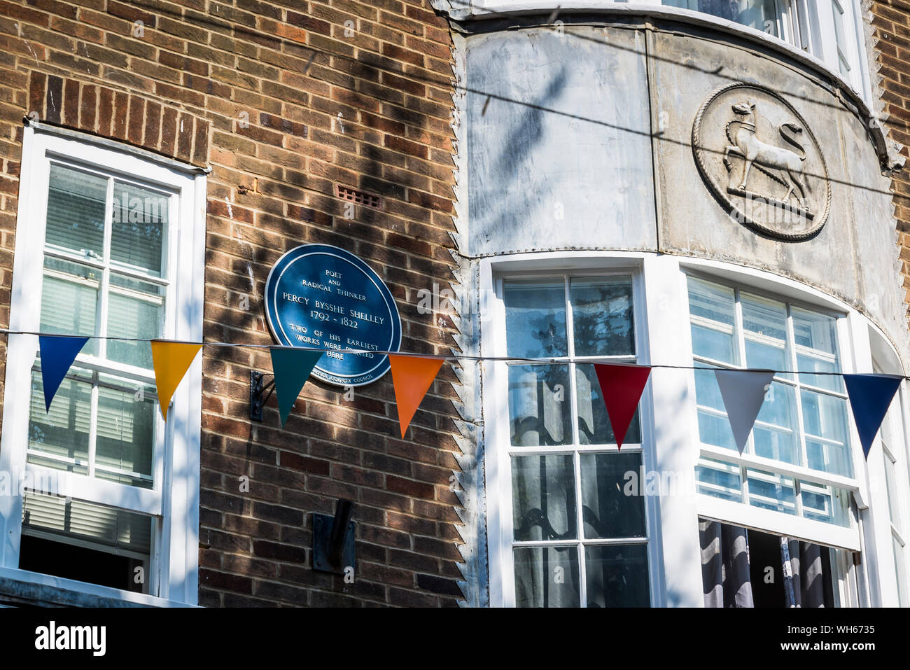 Blue plaque for the poet Percy Bysshe Shelley who lived in the house on ...