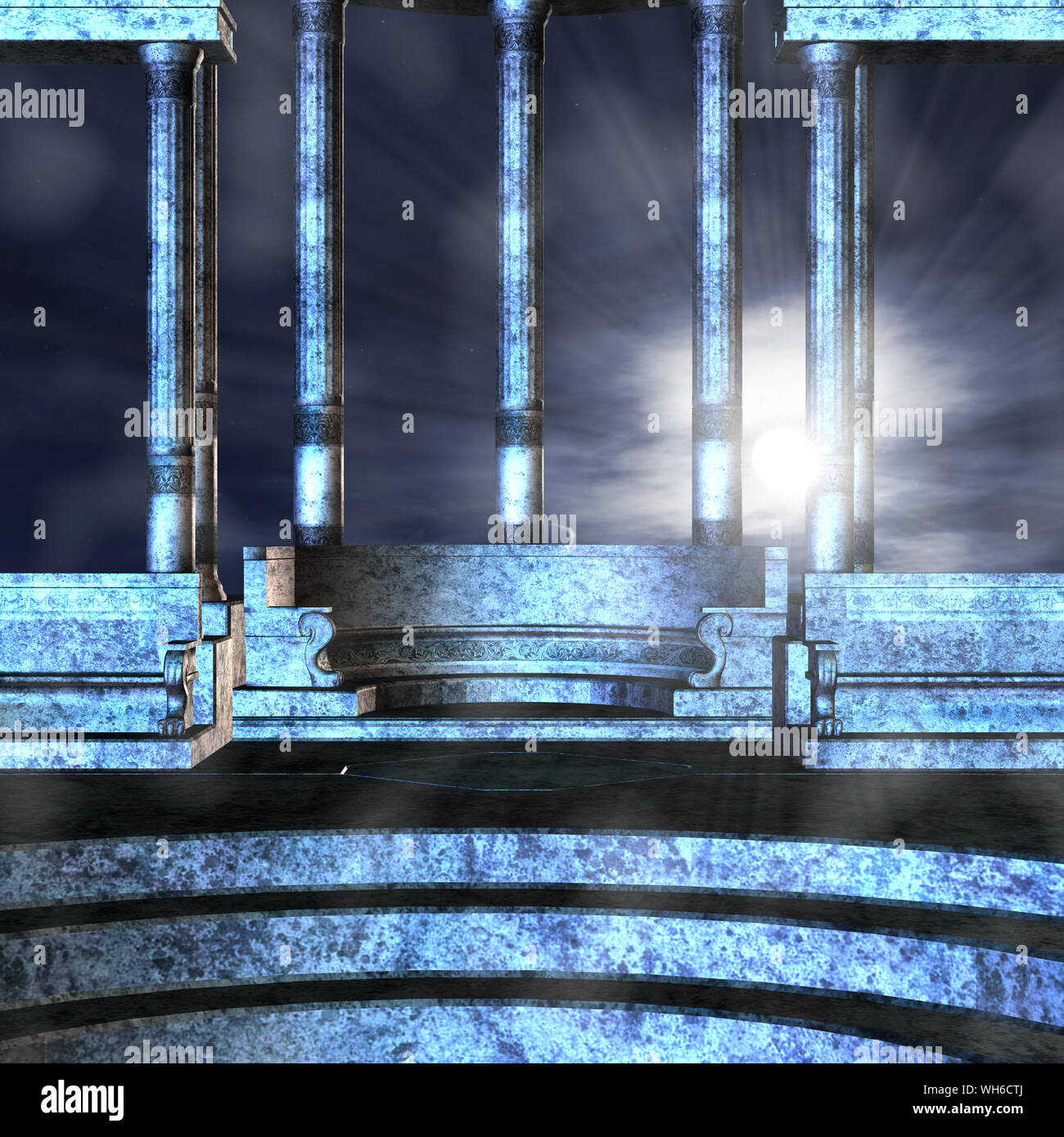 Digital render of mediterranean balcony at night time Stock Photo - Alamy