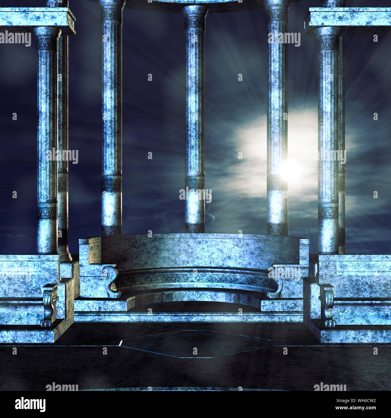 Digital render of mediterranean balcony at night time Stock Photo - Alamy