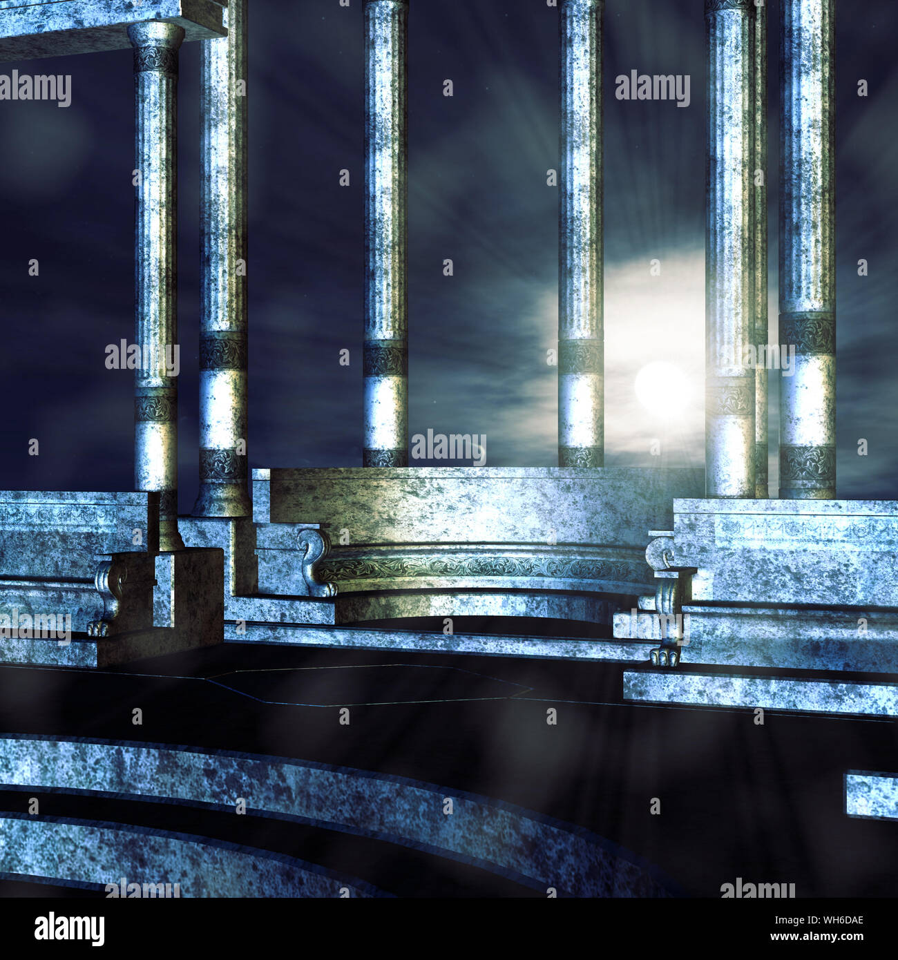 Digital render of mediterranean balcony at night time Stock Photo - Alamy