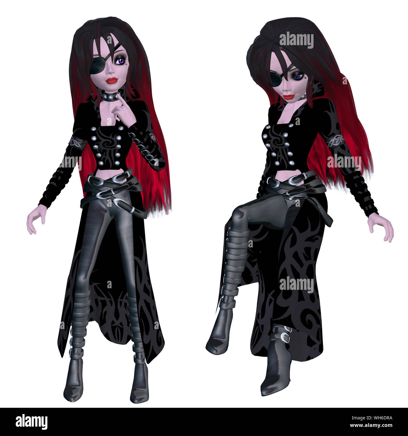 Digitally rendered illustration of a gothic girl in pirate outfit Stock ...