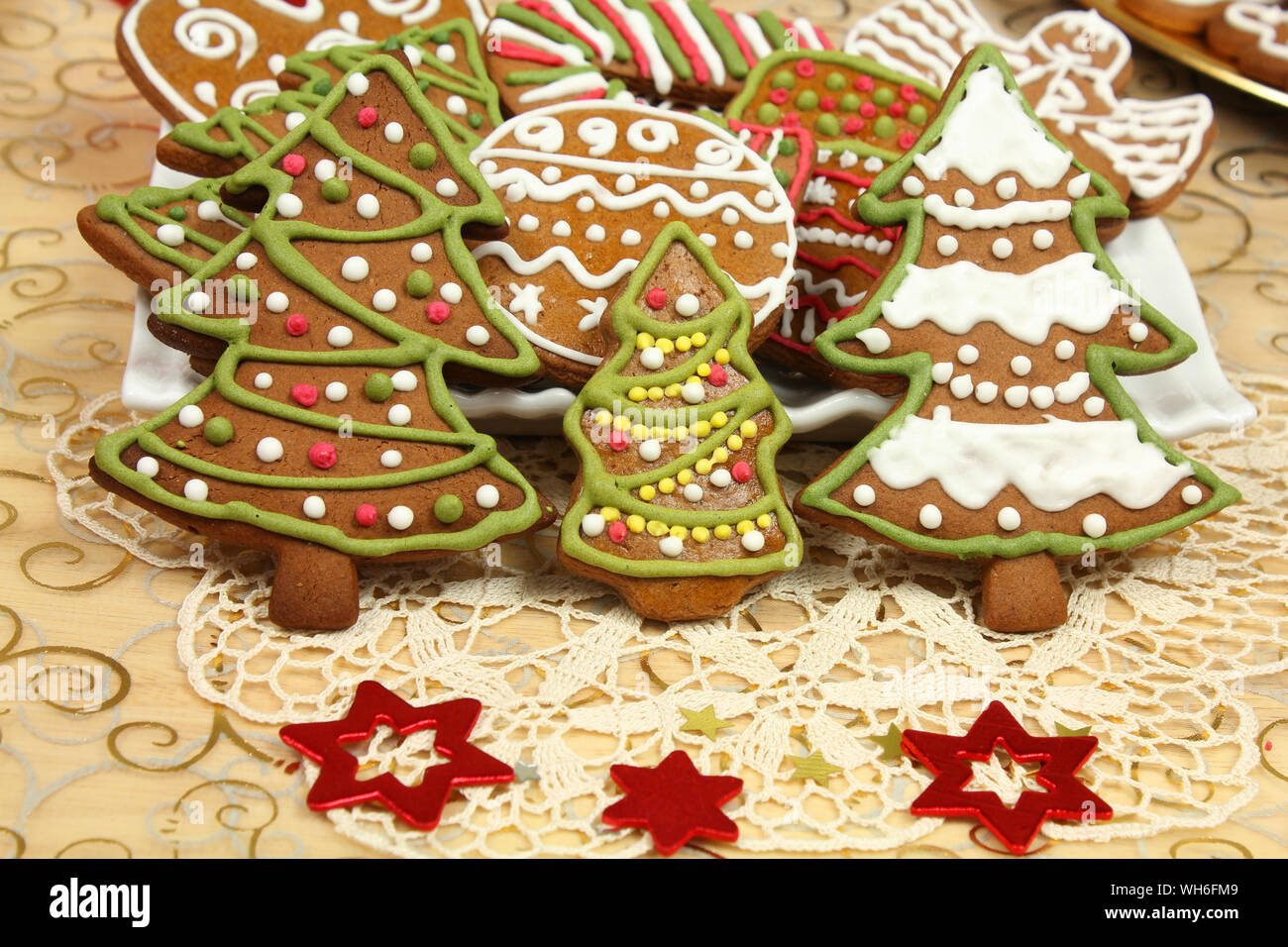 Christmas trees cookies - colorful icing decoration Stock Photo - Alamy