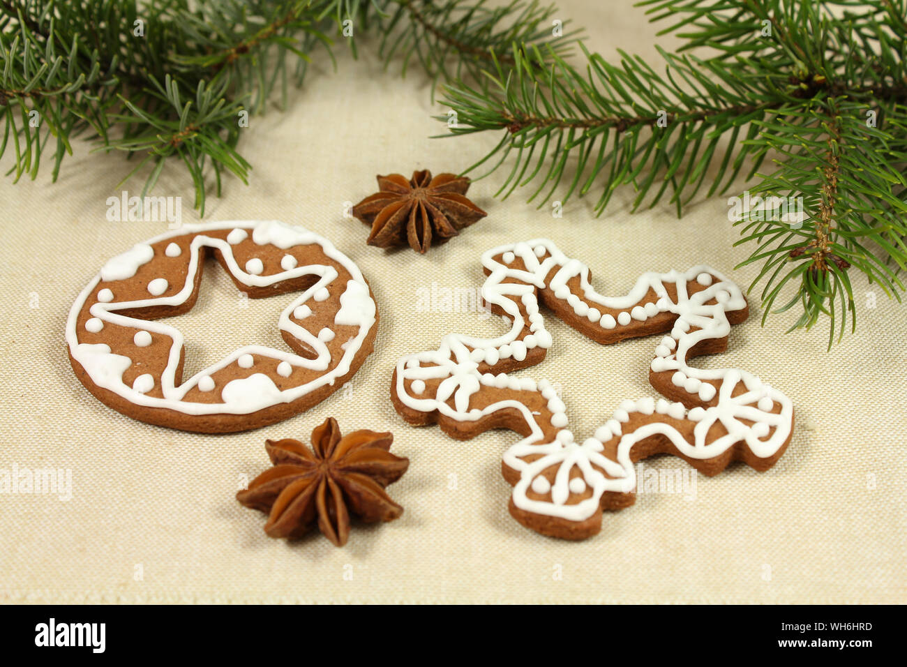 Christmas gingerbread decorated cookies - snowflake shape Stock Photo ...