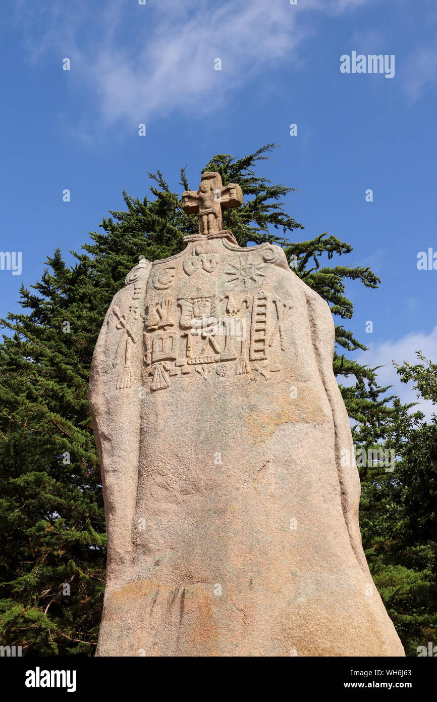 Menhir of Saint-Uzec - largest menhir in France with Christian symbols ...
