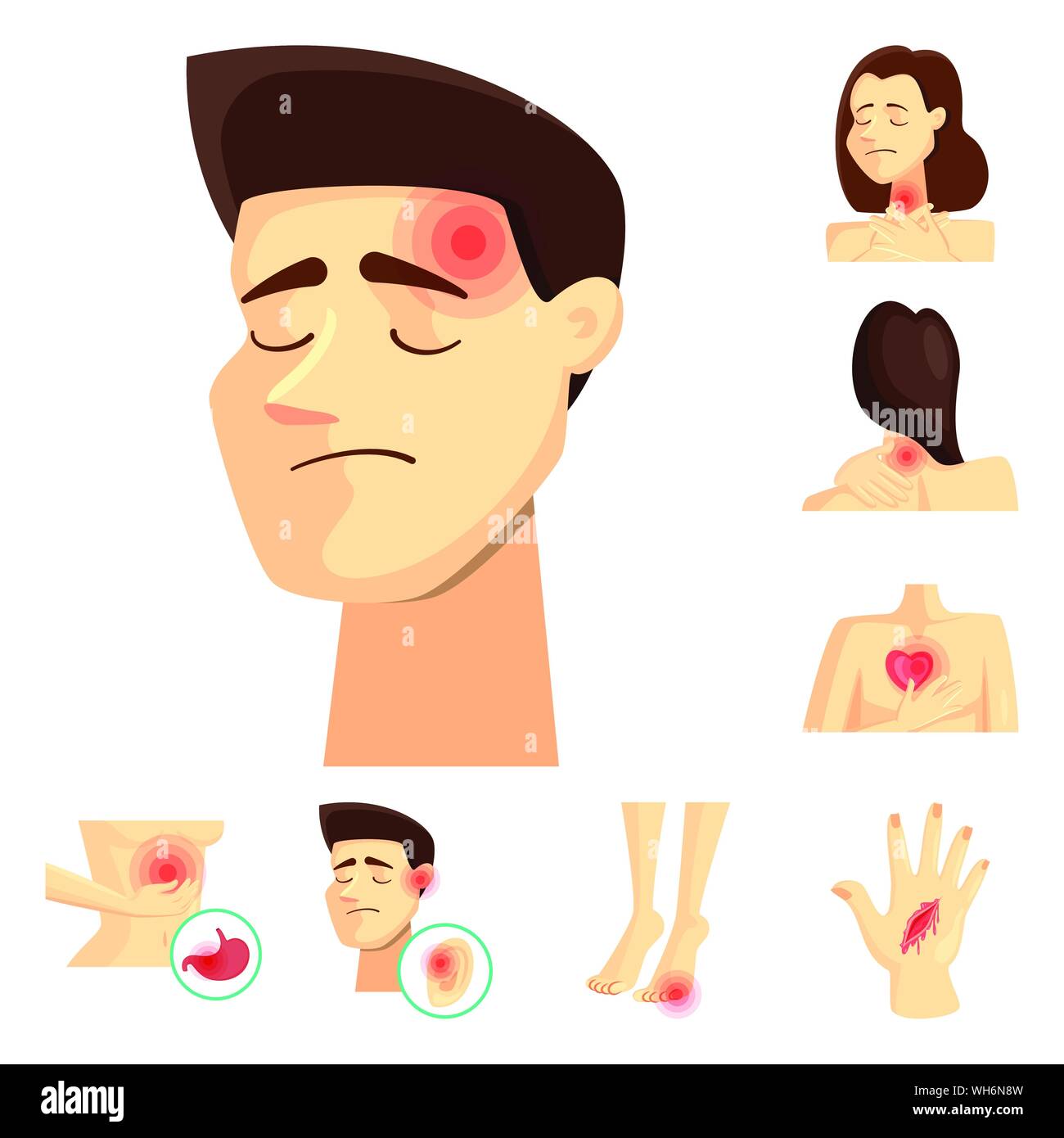 Vector design of pain and disease sign. Collection of pain and injury ...