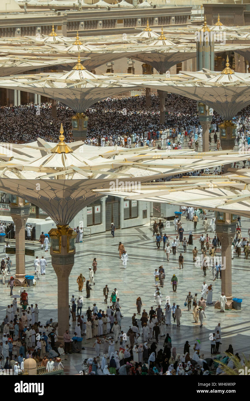 During the Friday prayer thousands of Muslim pilgrims pray at the Al ...