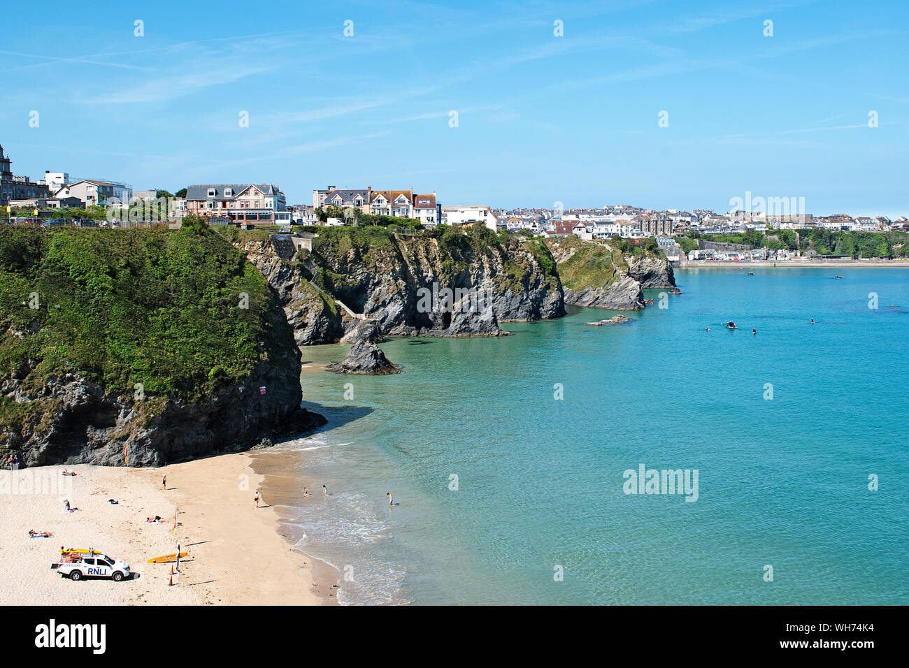 sunny summer beaches in newquay, cornwall, england, britain, uk Stock ...