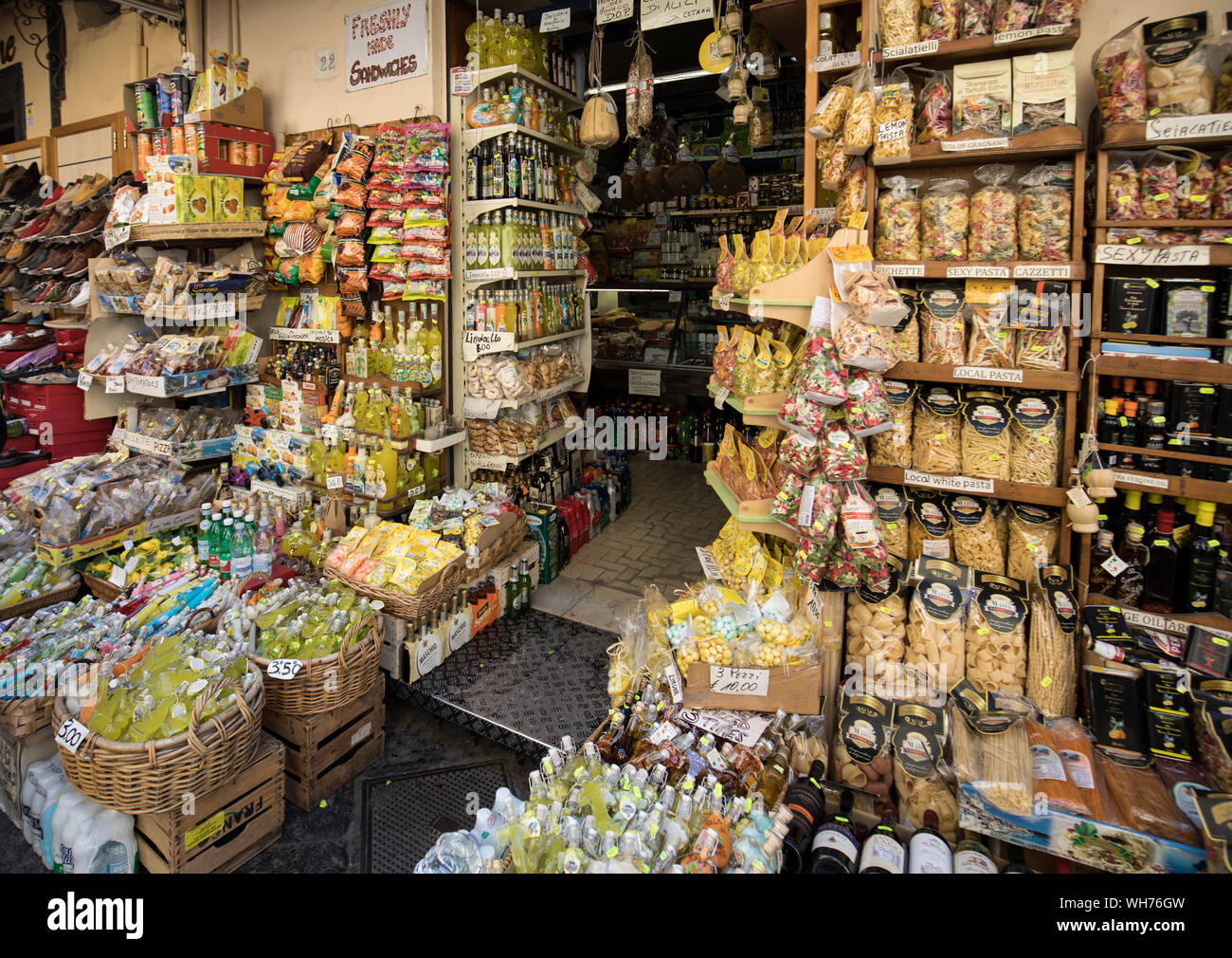 Sorrento, Italy - June 12, 2017: Bottles of Limoncello and Italian ...