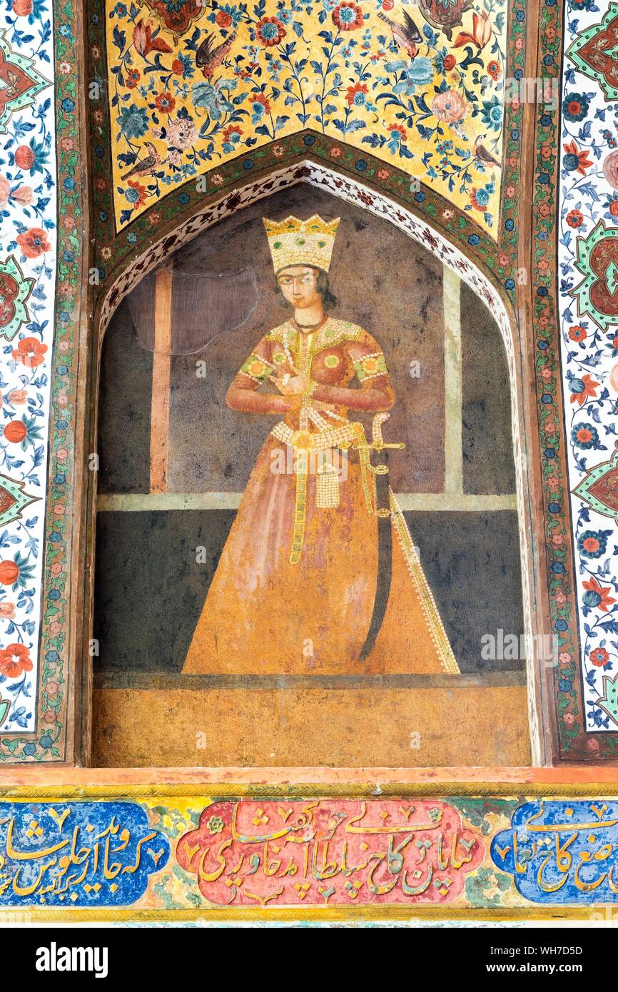 Wall painting, Kushak pavilion, Fin Garden, Kashan, Isfahan Province ...