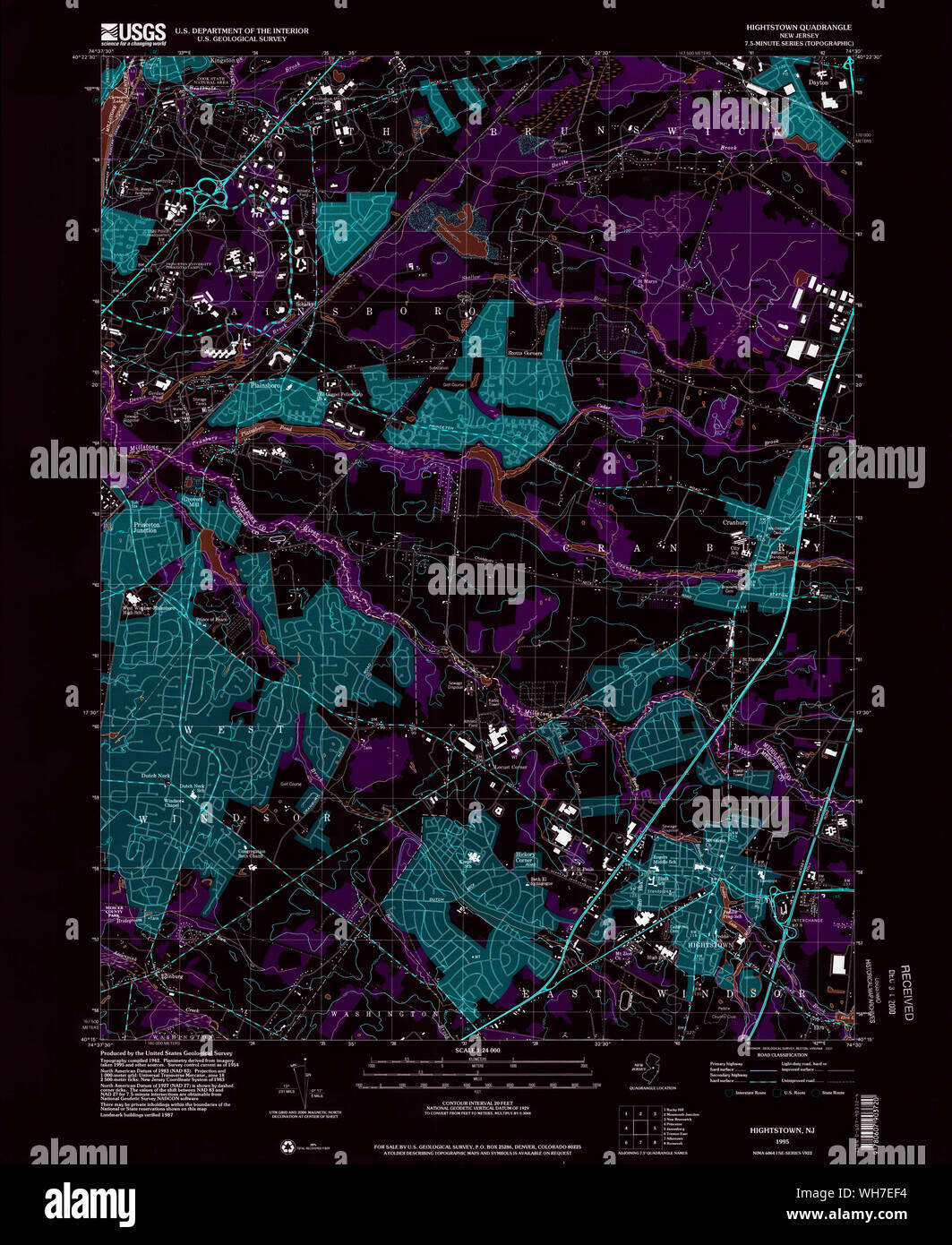USGS TOPO Map New Jersey NJ Hightstown 254471 1995 24000 Inverted ...