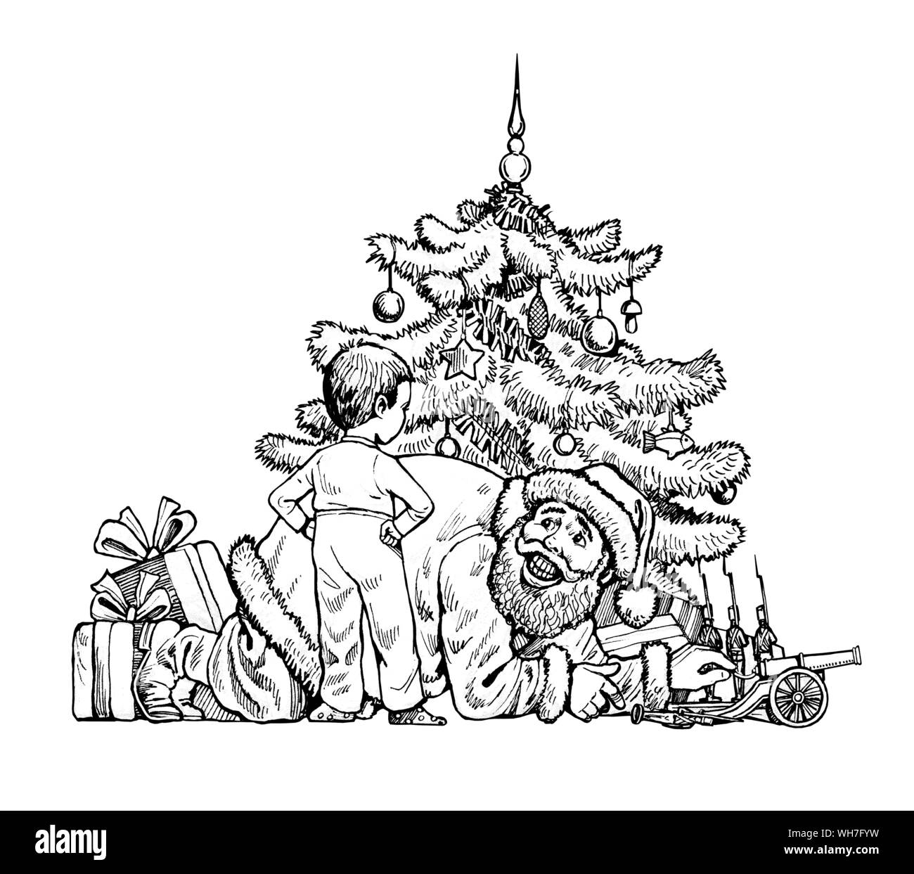 Santa claus cartoon Black and White Stock Photos & Images - Alamy