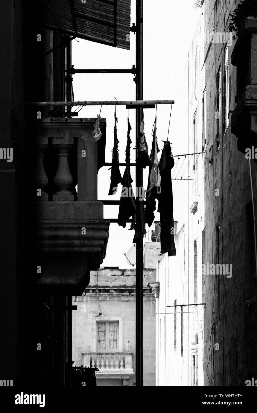 Laundry hanging clothesline drying Black and White Stock Photos ...