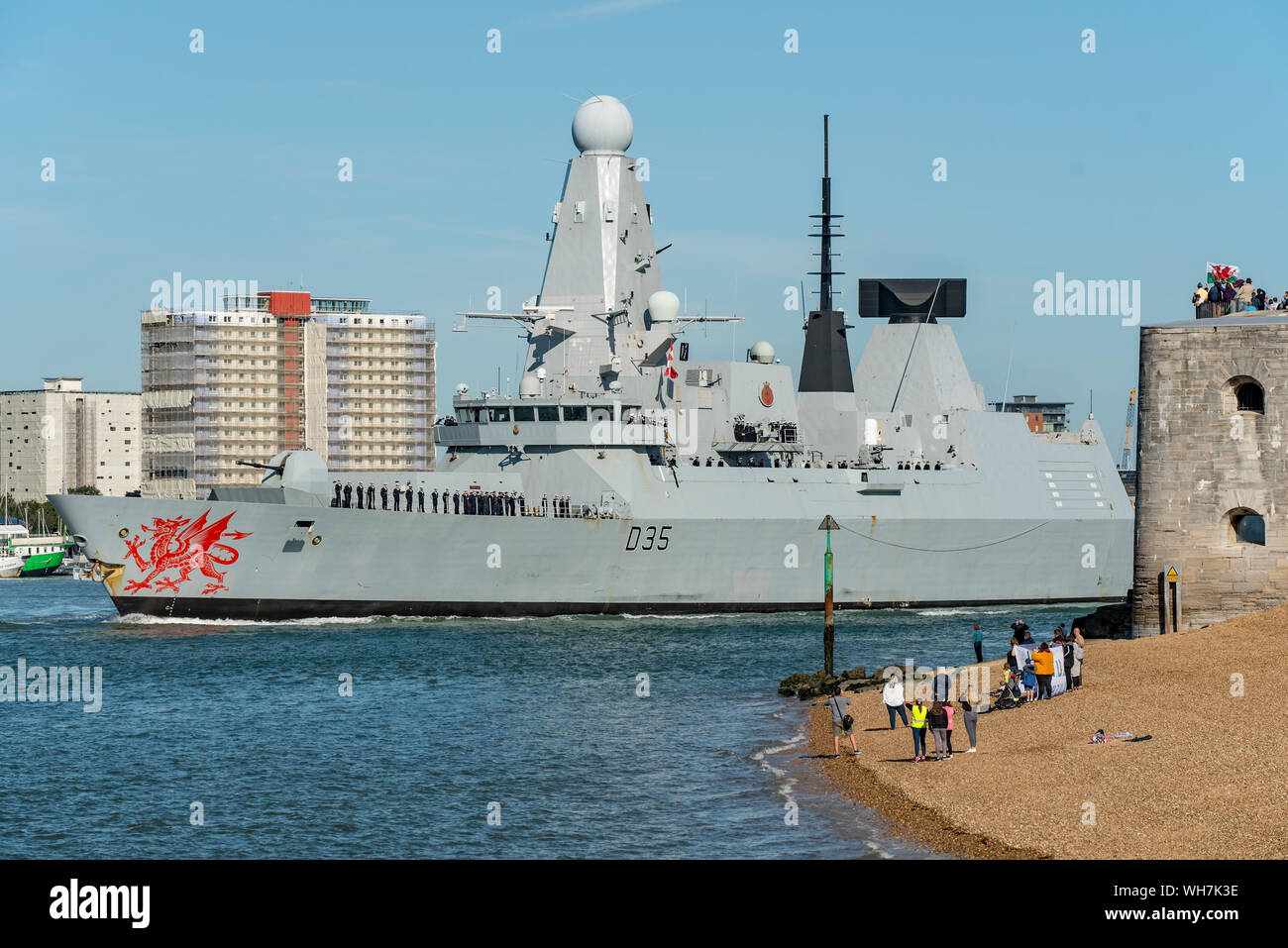 The Royal Navy Type 45 (Daring Class) warship HMS Dragon (D35) left ...
