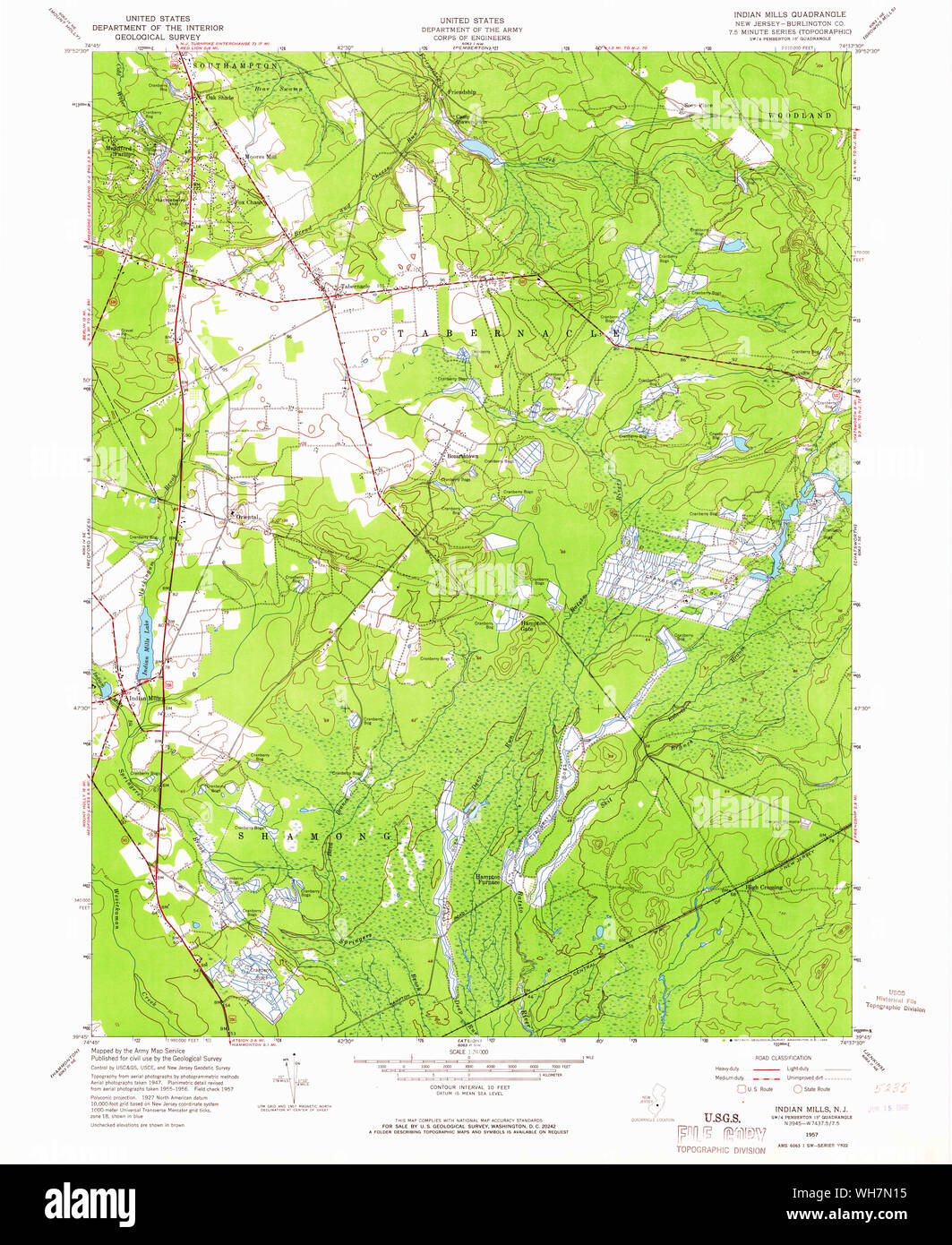USGS TOPO Map New Jersey NJ Indian Mills 254480 1957 24000 Restoration ...