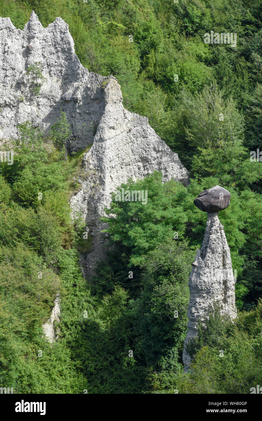 Monument rocks (Chalk Pyramids) of Zone at lake Iseo on Italy Stock ...