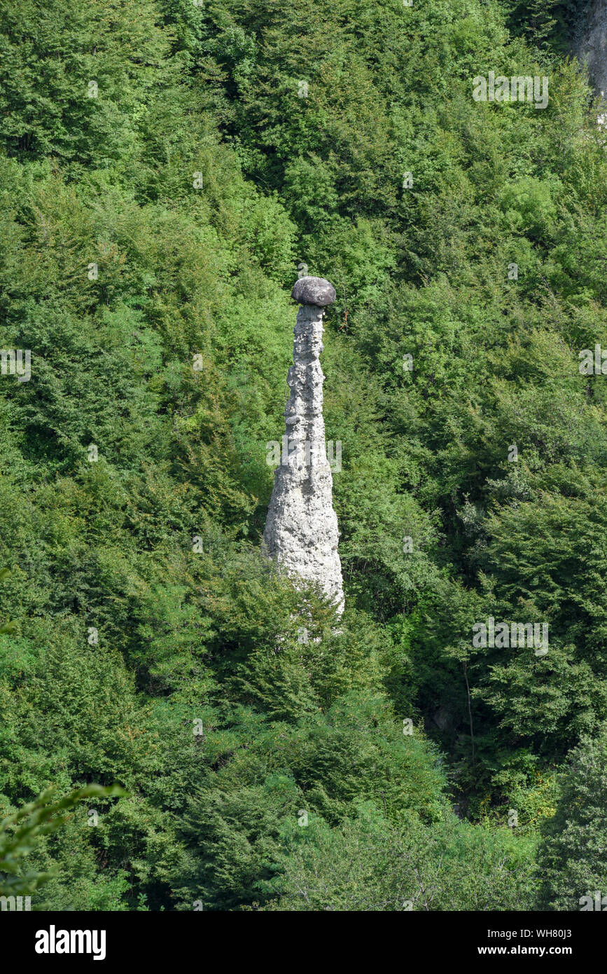 Monument rocks (Chalk Pyramids) of Zone at lake Iseo on Italy Stock ...