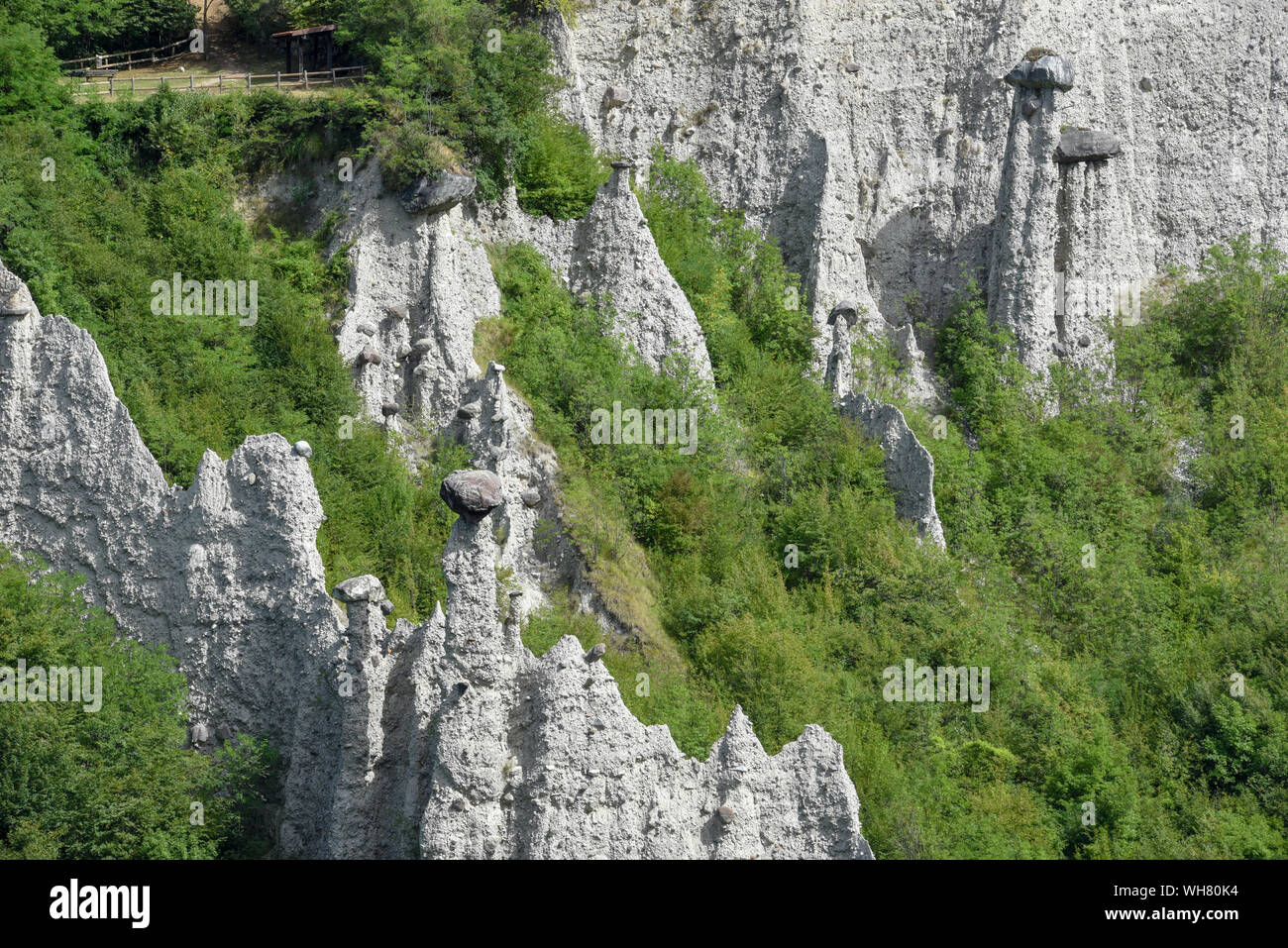 Monument rocks (Chalk Pyramids) of Zone at lake Iseo on Italy Stock ...