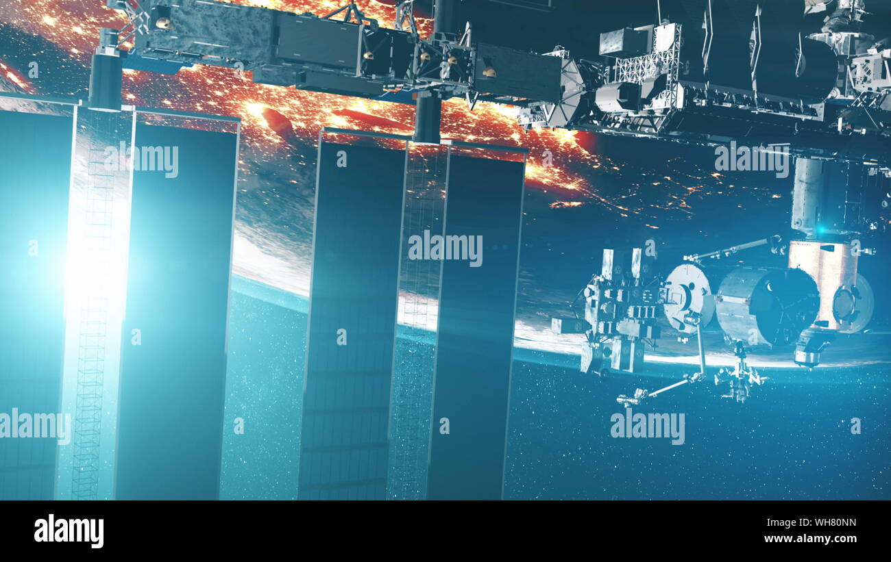 International Space Station in outer space against rotating planet ...