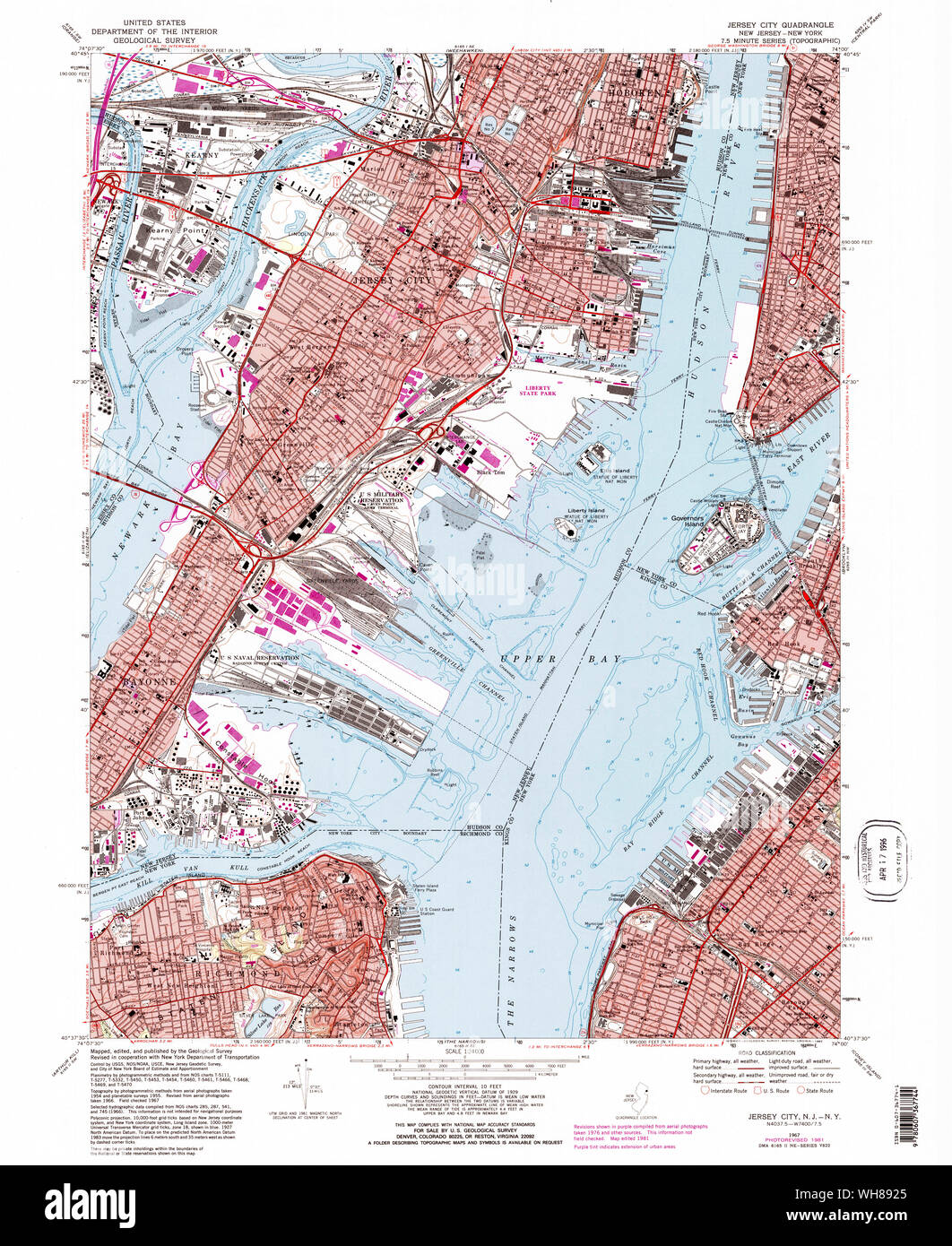 USGS TOPO Map New Jersey NJ Jersey City 254503 1967 24000 Restoration ...
