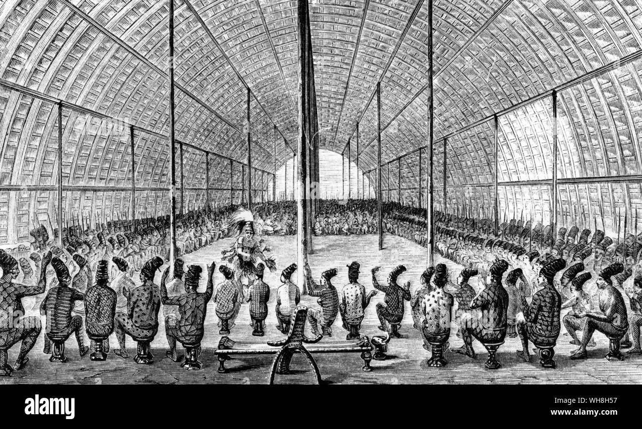 King Munza of the Azanda dancing before his wives. Sketch by Dr Georg ...