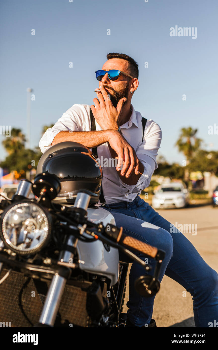 Biker smoking hi-res stock photography and images - Alamy