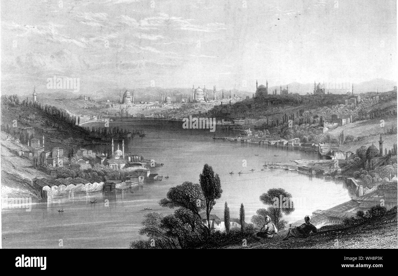 The Golden Horn and Constantinople from a nineteeth century engraving ...
