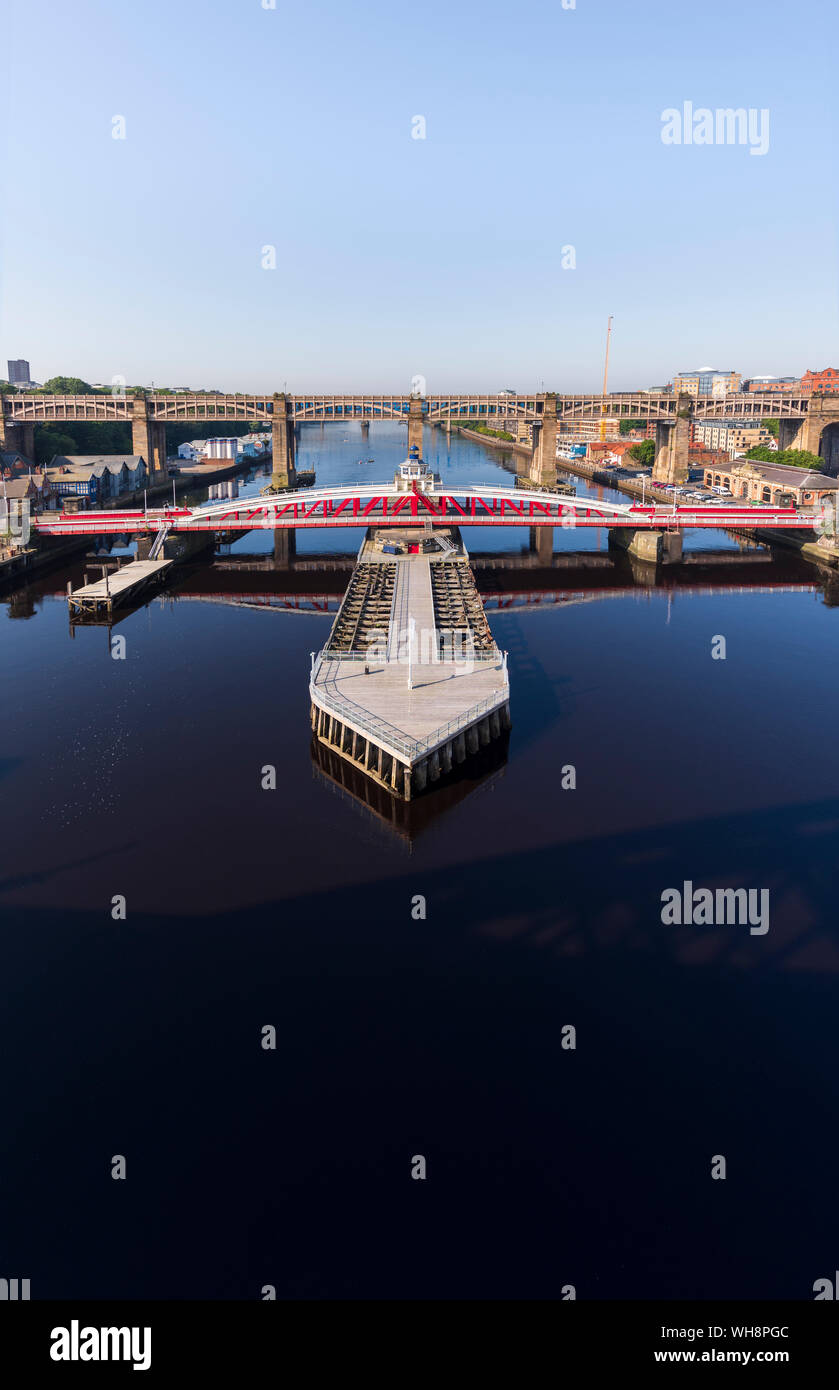 The swingbridge over the river Tyne. One of several bridges crossing ...