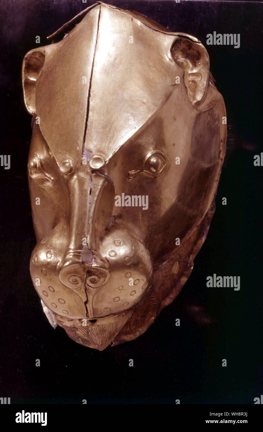 A lion of Mycenae, Rhyton of thick plate gold. From the Upper Grave ...