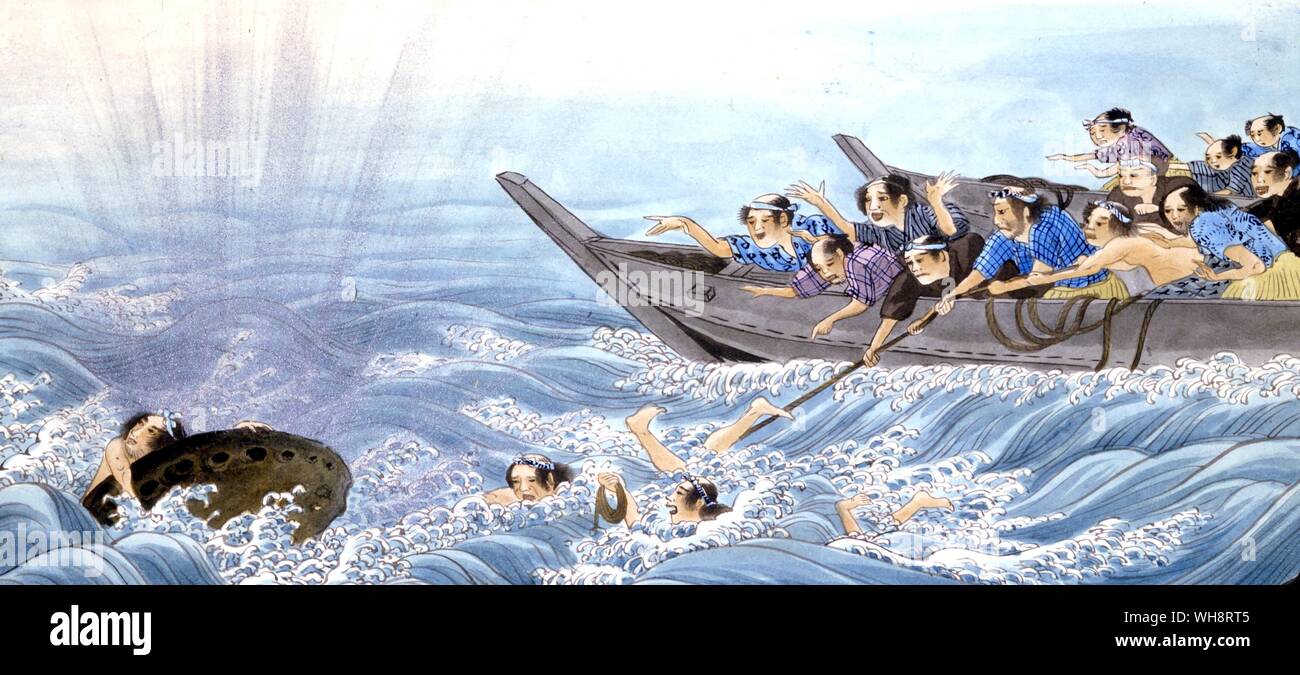 A painting of the story of Osagi who died diving for a pearl for the ...