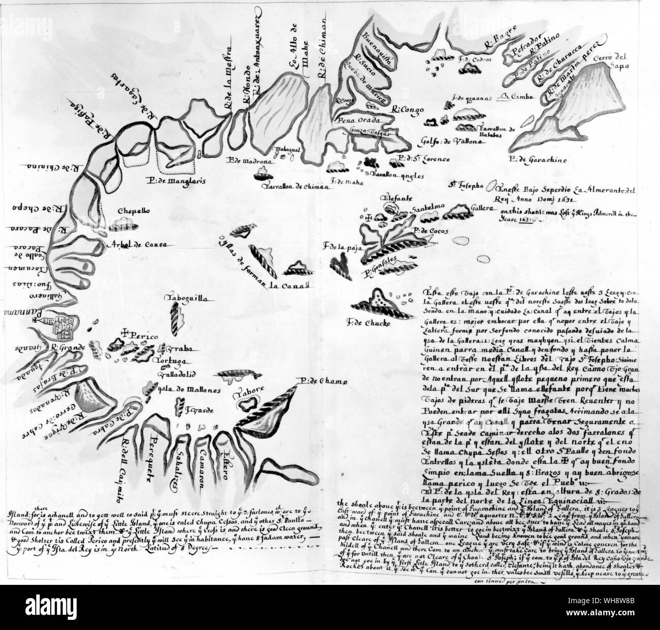 17th century chart, combined with view from seaward, of the Pacific ...