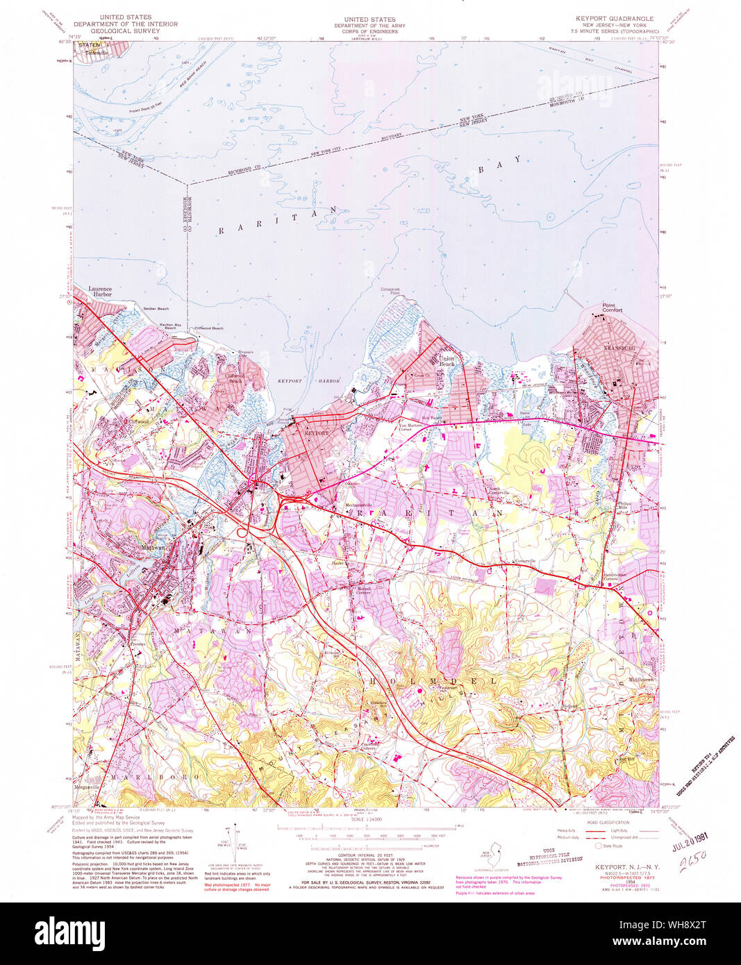 USGS TOPO Map New Jersey NJ Keyport 254515 1954 24000 Restoration Stock ...