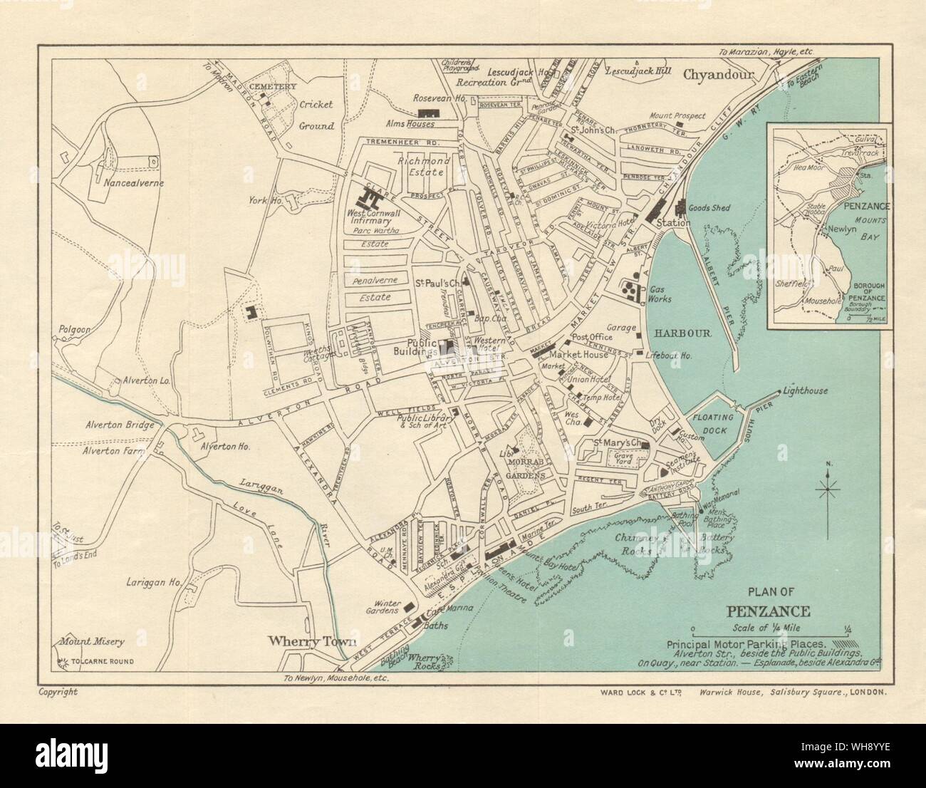 PENZANCE vintage town/city Plan. Cornwall. WARD LOCK 1936 old vintage ...