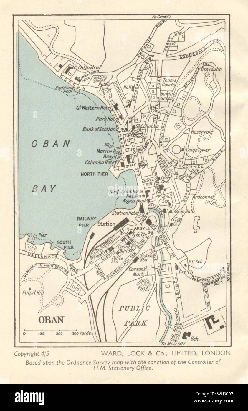 OBAN vintage town/city plan. Scotland. WARD LOCK 1952 old vintage map ...