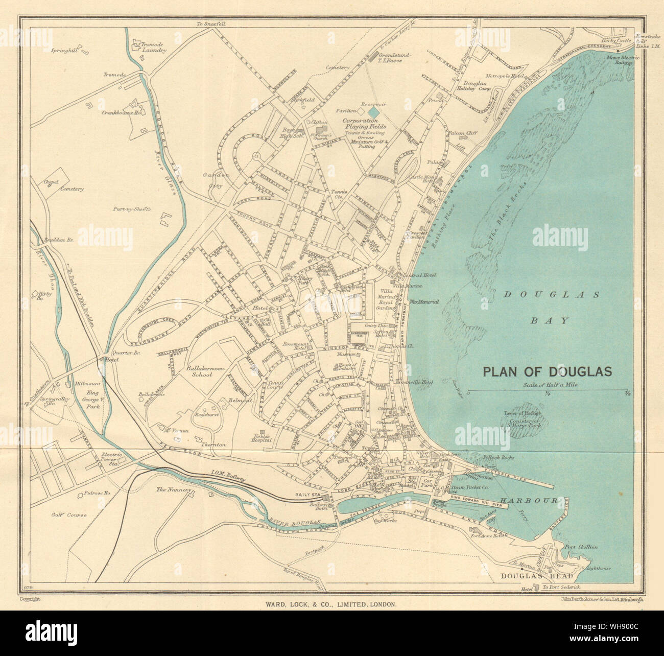 DOUGLAS vintage town/city plan. Isle of Man. WARD LOCK 1951 old vintage ...