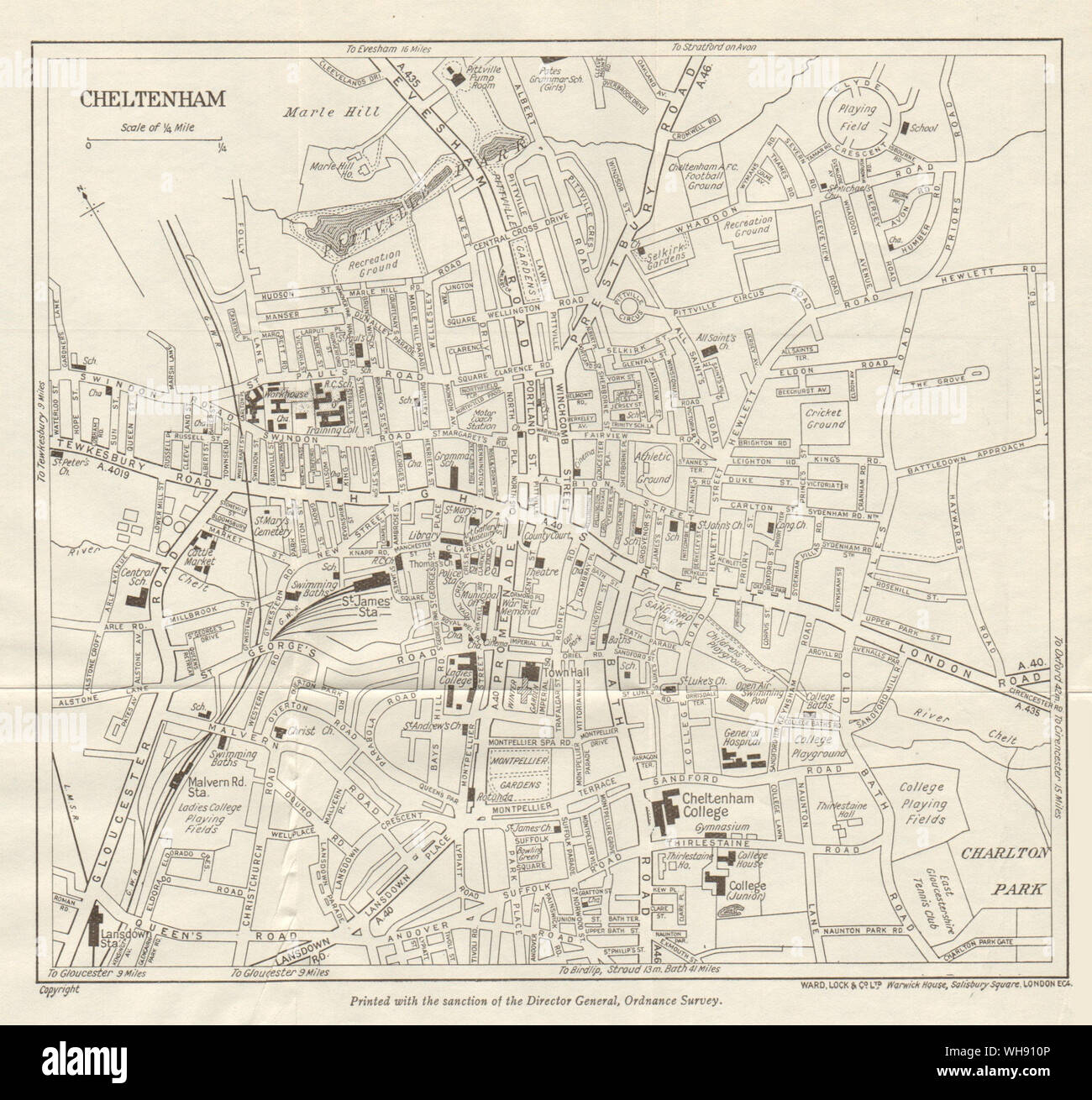CHELTENHAM vintage town/city plan. Gloucestershire. WARD LOCK 1940 old ...