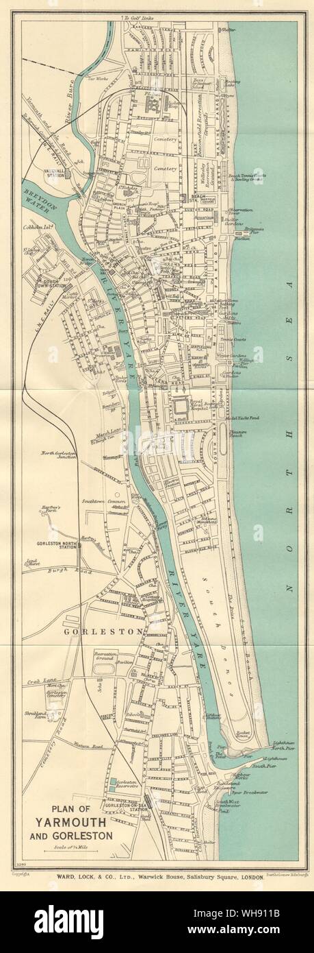 YARMOUTH AND GORLESTON vintage town/city plan. Norfolk. WARD LOCK 1938 ...