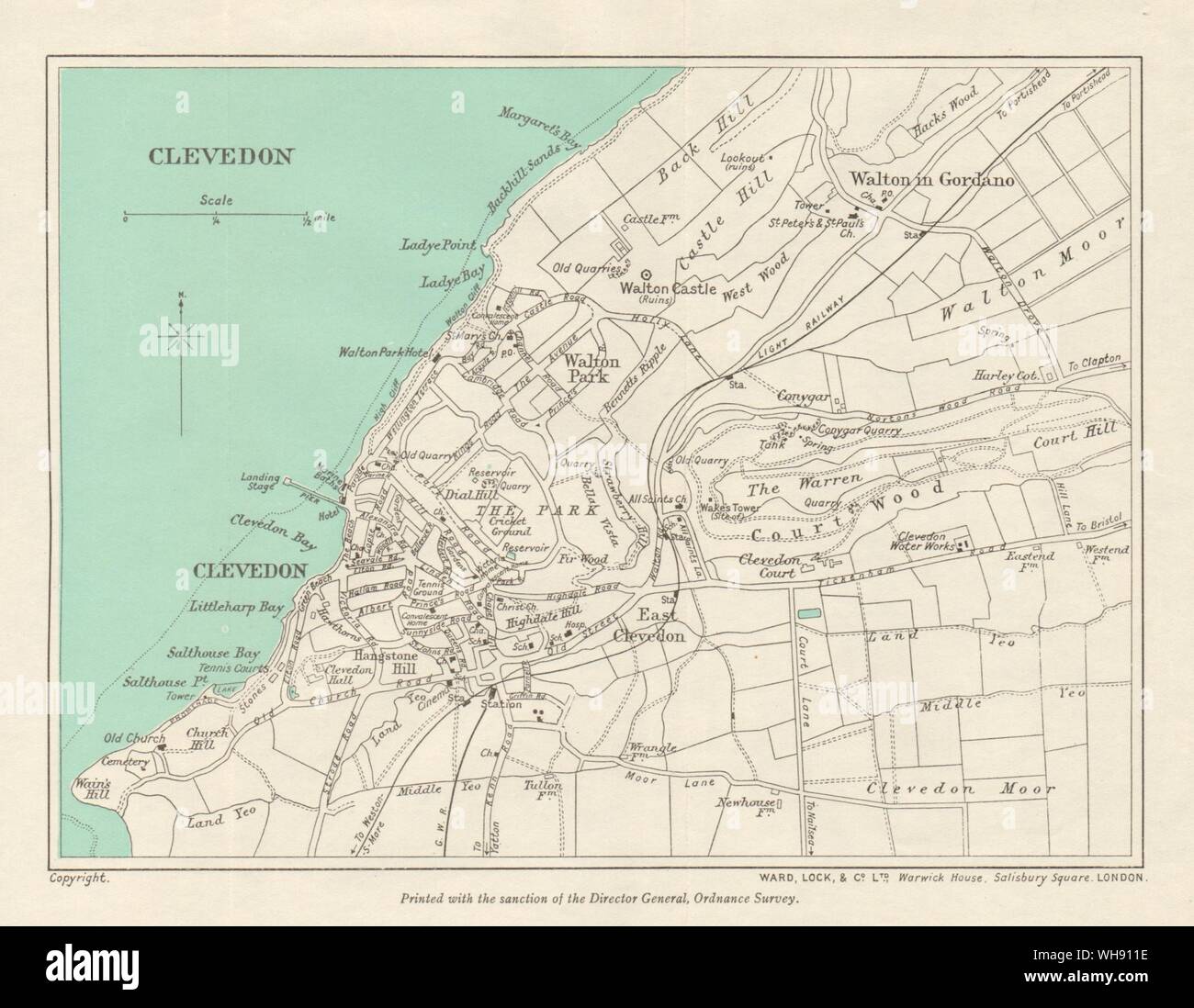 CLEVEDON vintage town/city plan. Somerset. WARD LOCK 1946 old vintage ...
