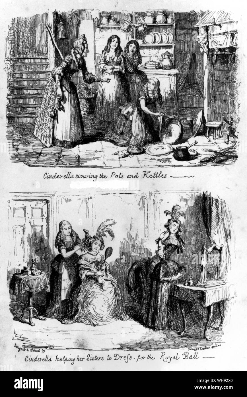 Cinderella humble state etching george cruikshank fairy library 1854 hi ...