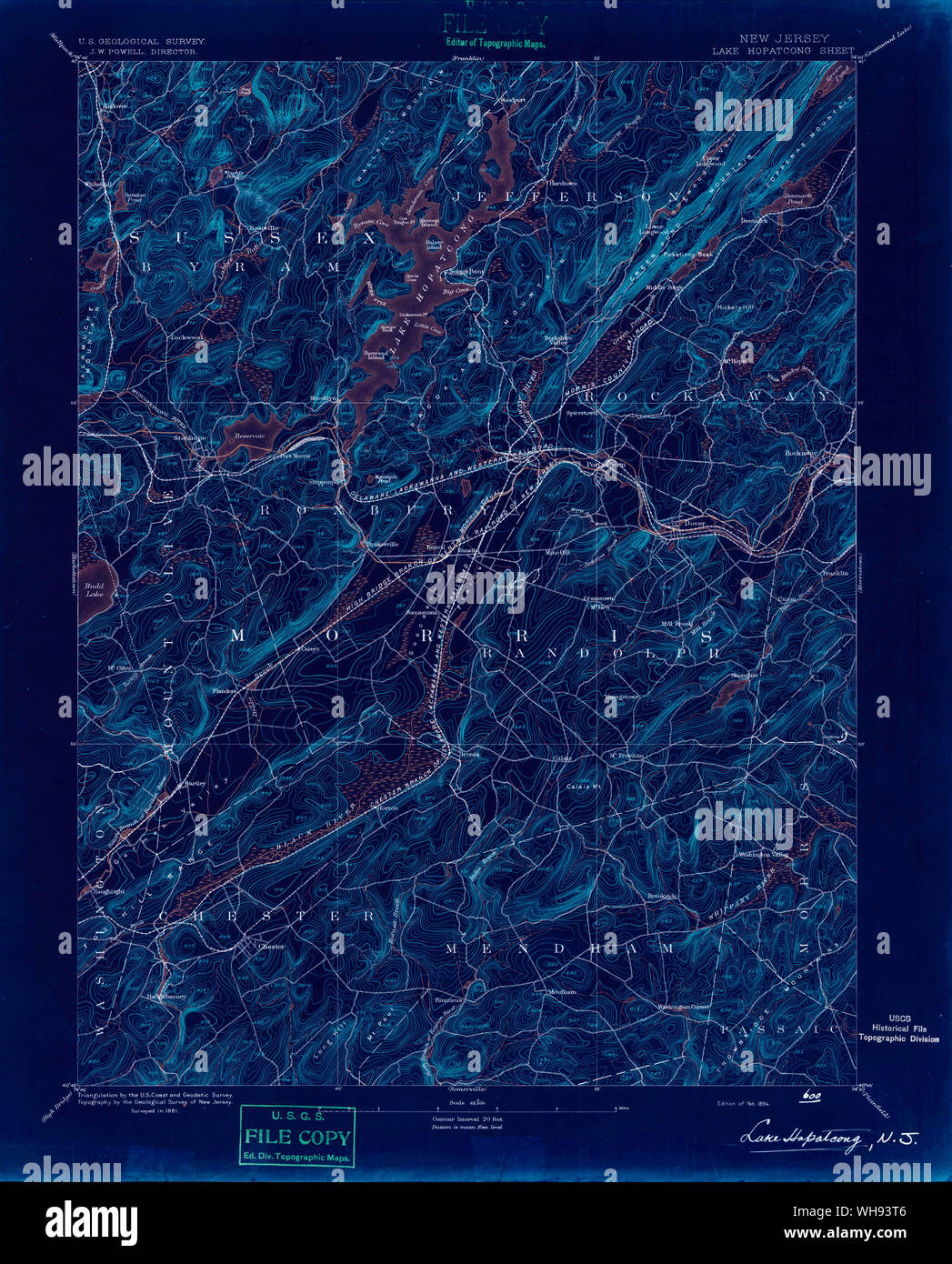 USGS TOPO Map New Jersey NJ Lake Hopatcong 255230 1894 62500 Inverted ...