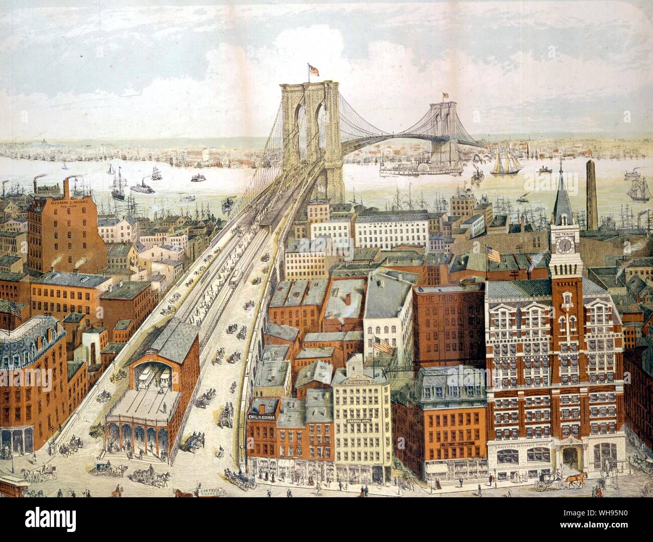 Brooklyn Bridge, New York, 1883. Engraving by the Shugg Brothers Stock ...