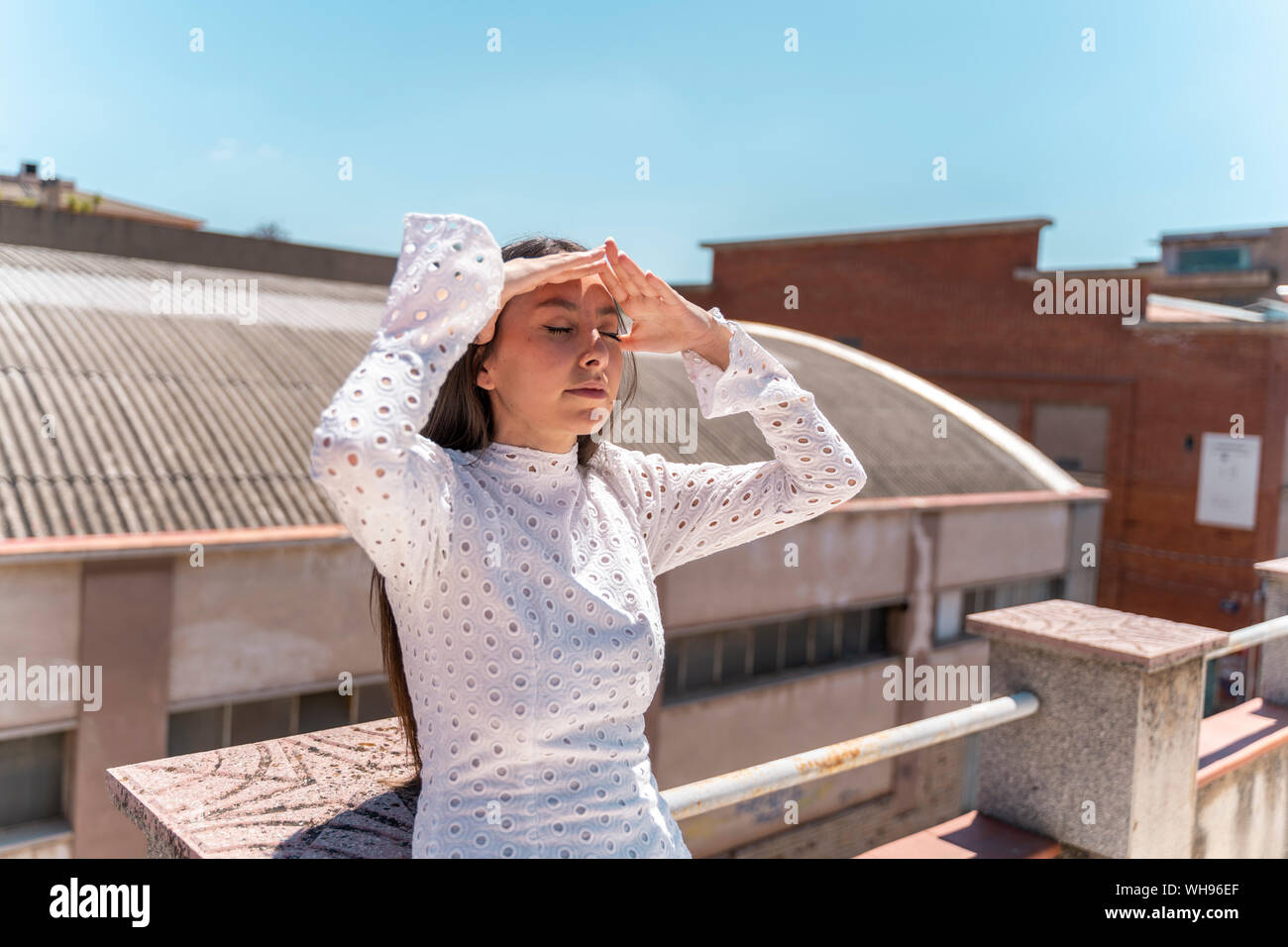 Terrace on roof top woman hi-res stock photography and images - Alamy