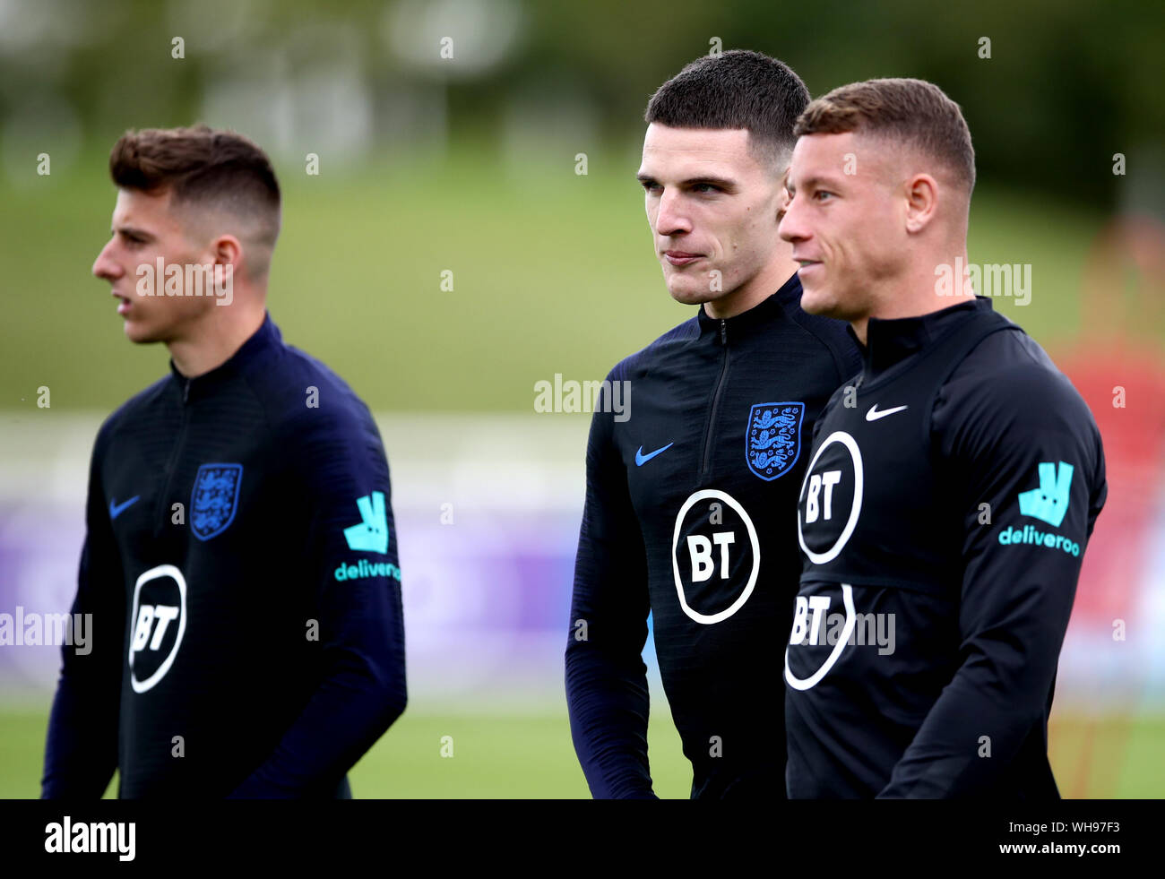 England's Ross Barkley (right) and Declan Rice during a training ...